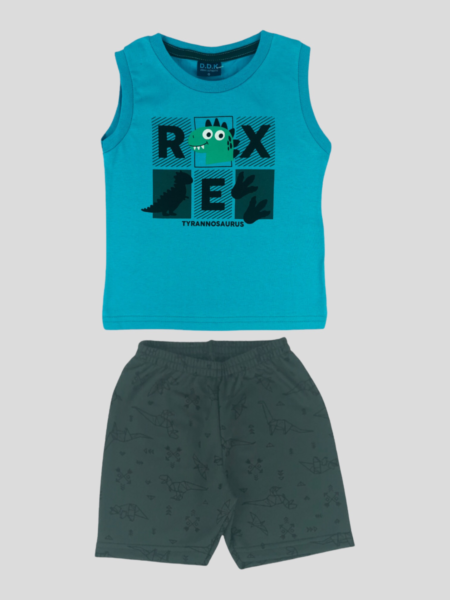 Conjunto Regata M/Malha Estampa Dino Rex e Bermuda Suplex Estampada ...